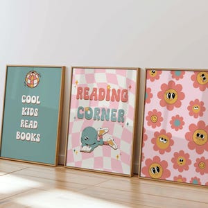 Set of 3 Printable Retro Posters for Reading Nook, Vintage Reading ...