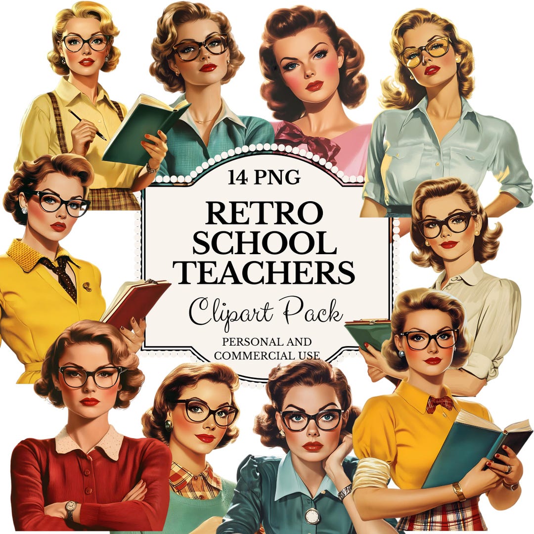 Retro Vintage Schoolteacher Clipart Graphics | Retro Women Clip Art ...