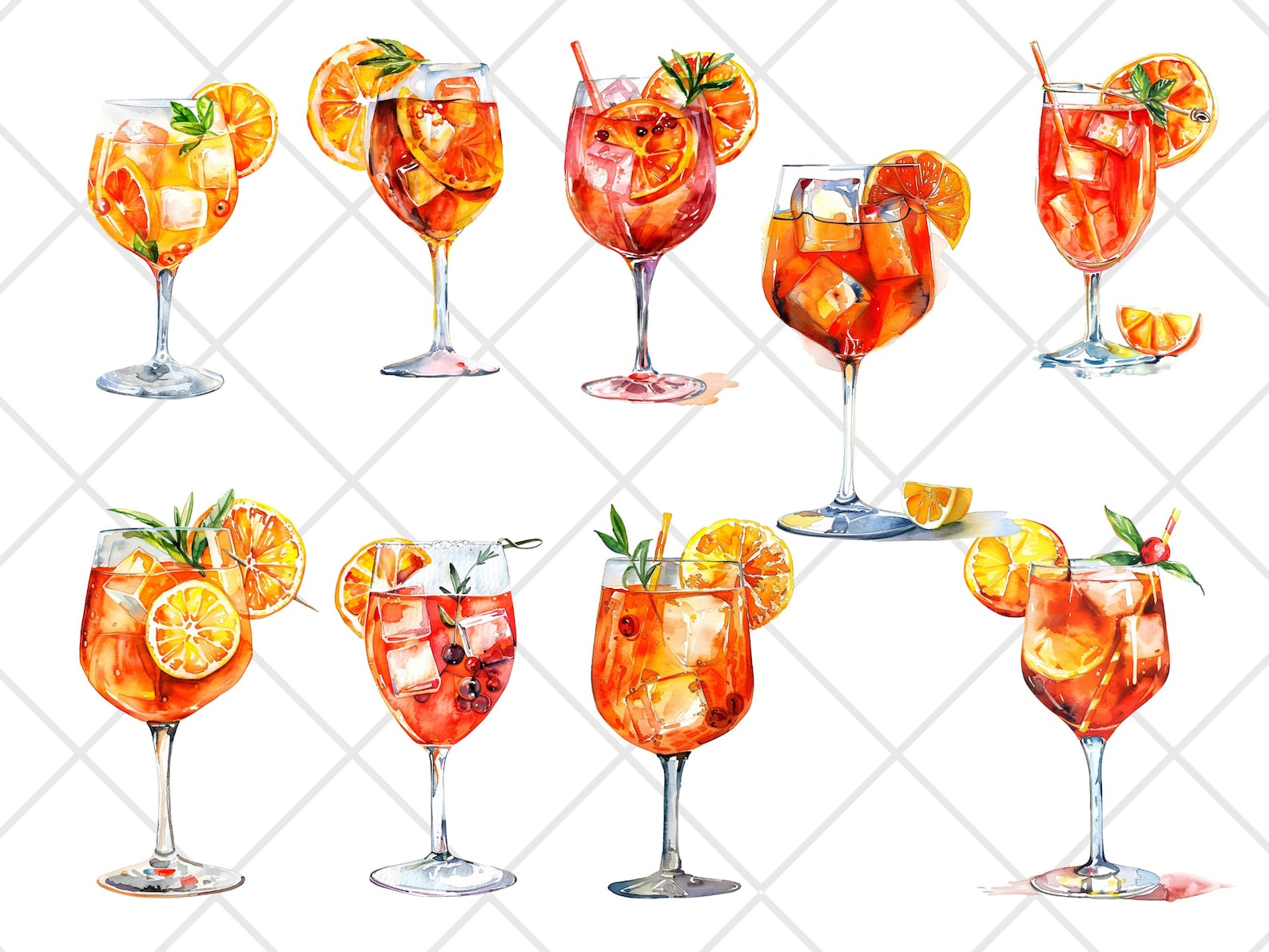 Aperol Spritz Watercolor Digital Clip Art Set - Summer Cocktail ...