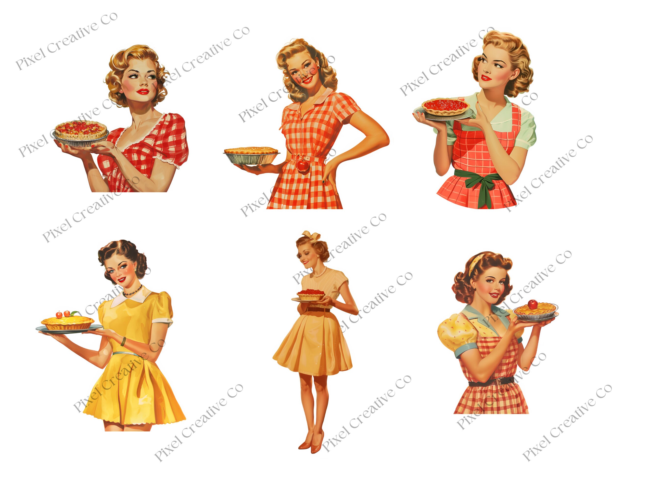 Retro Women Bakers Clipart: Vintage Baking Graphics (commercial Use) - Etsy