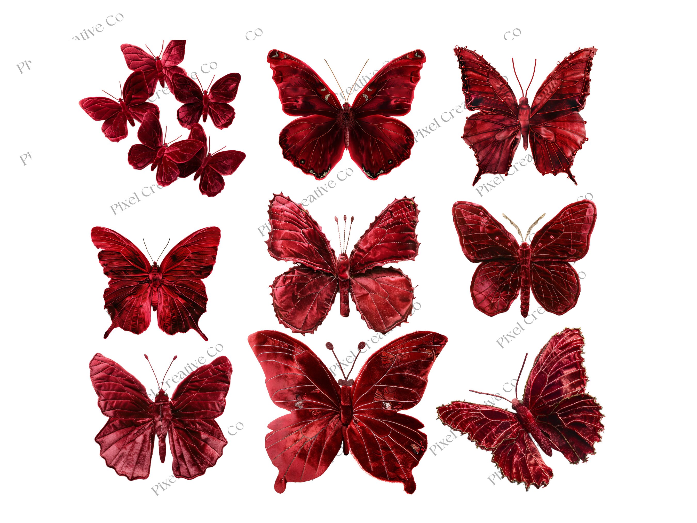 Red Velvet Butterflies Clipart Graphics, Red Butterflies Clip Art, Commercial Use, Butterfly PNG ...