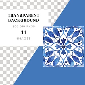 Mediterranean Blue Tile Graphics: Translucent PNG Clipart (digital ...