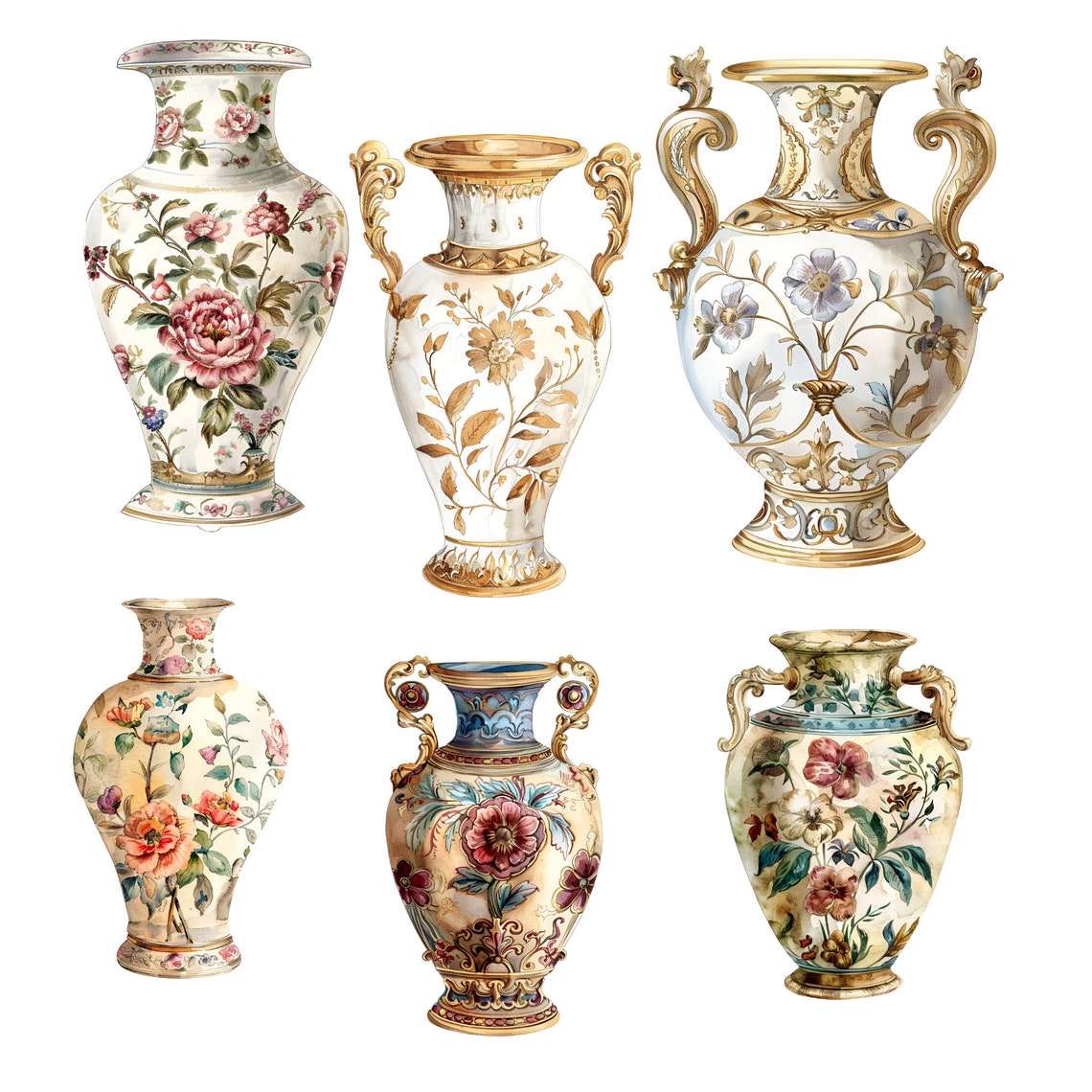 Regency Vases Clipart, Regency Flower Vases Graphics, Commercial Use ...