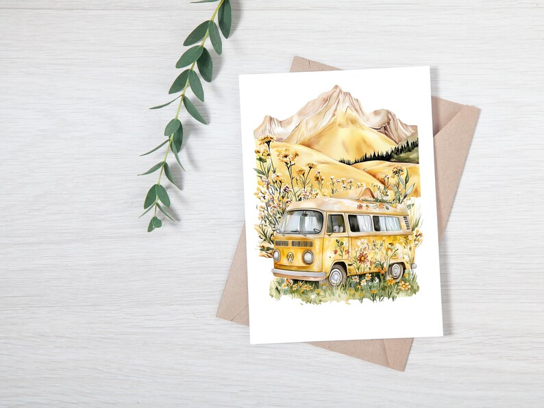 Boho Summer Camping Clipart: Yellow Floral Graphics (commercial Use) - Etsy