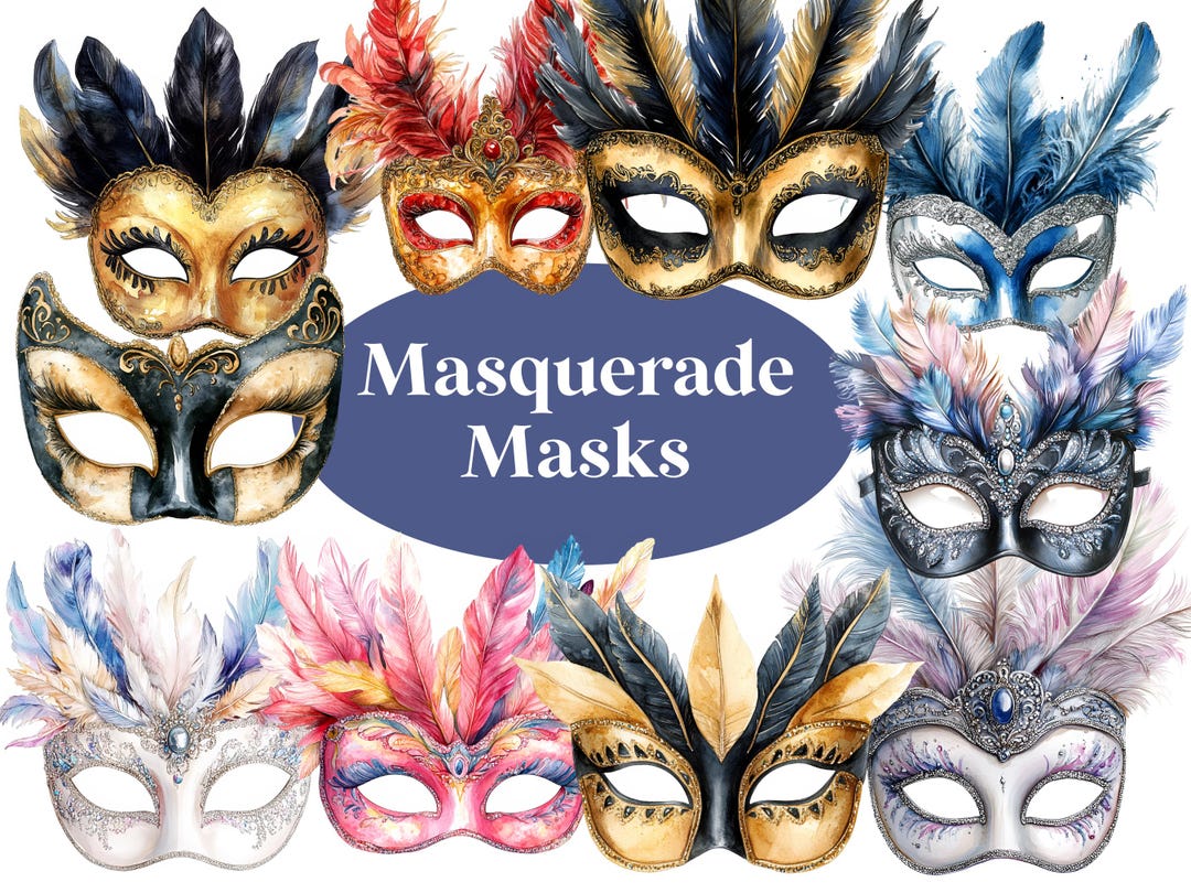 Mardi Gras Mask Clipart: Carnival Masquerade Graphics (digital Download ...