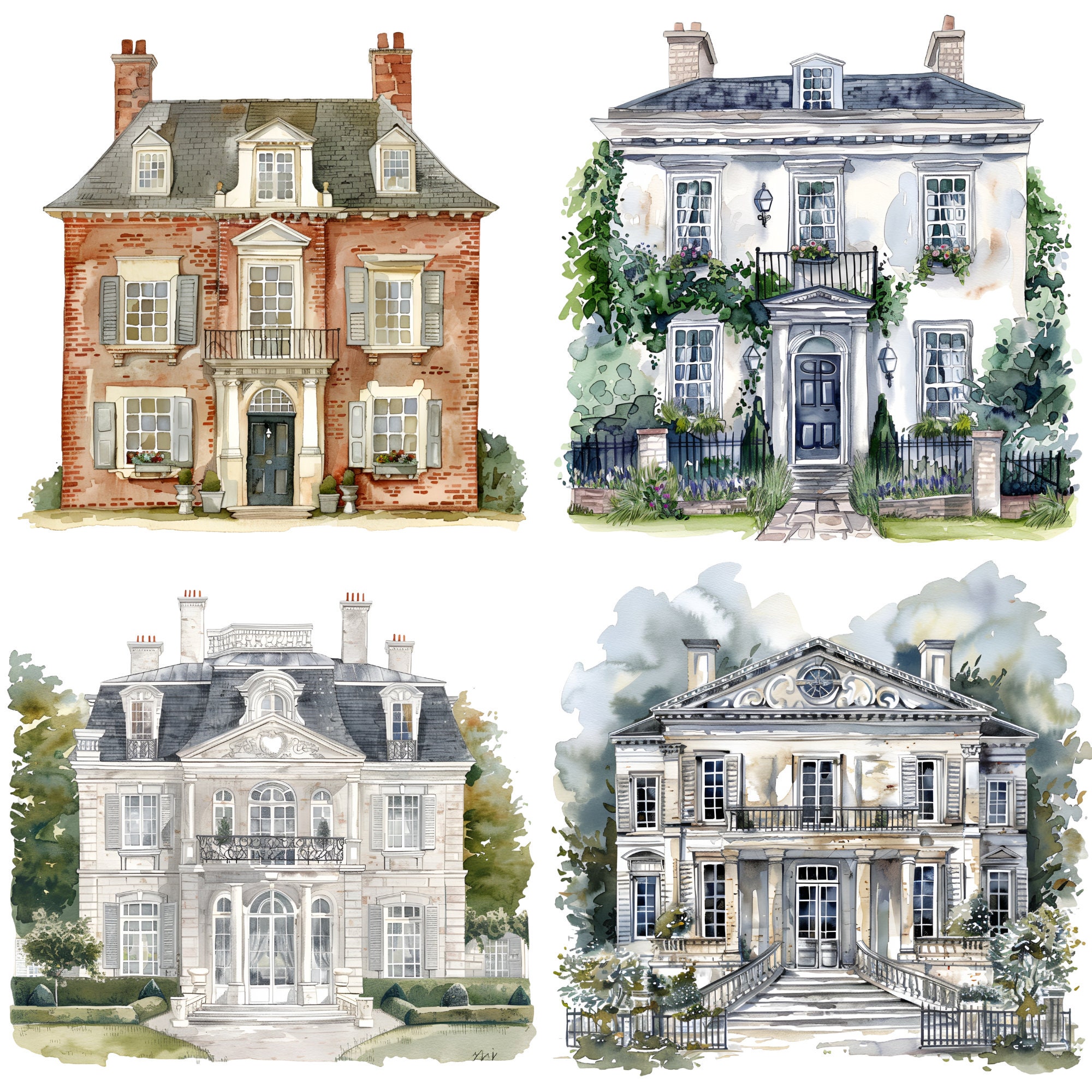 Regency Era Houses Digital Clip Art Set - High-resolution Historic ...