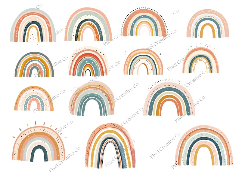 Boho Rainbows Watercolor Clipart, Colorful Rainbows Clip Art ...