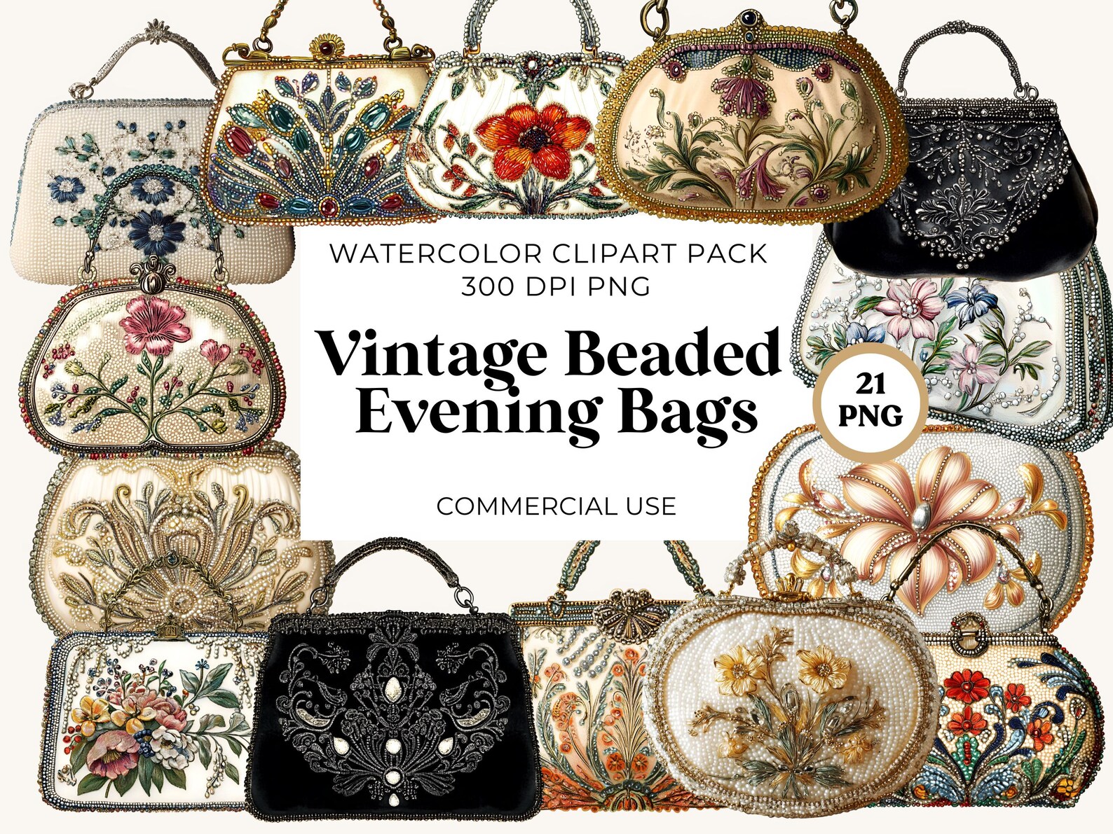 Vintage Beaded Evening Bags Clipart: Retro Handbag Graphics (commercial ...