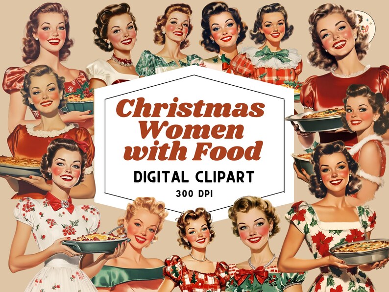 Retro Christmas Women Clipart | 1950s Holiday PNG (digital Download) - Etsy
