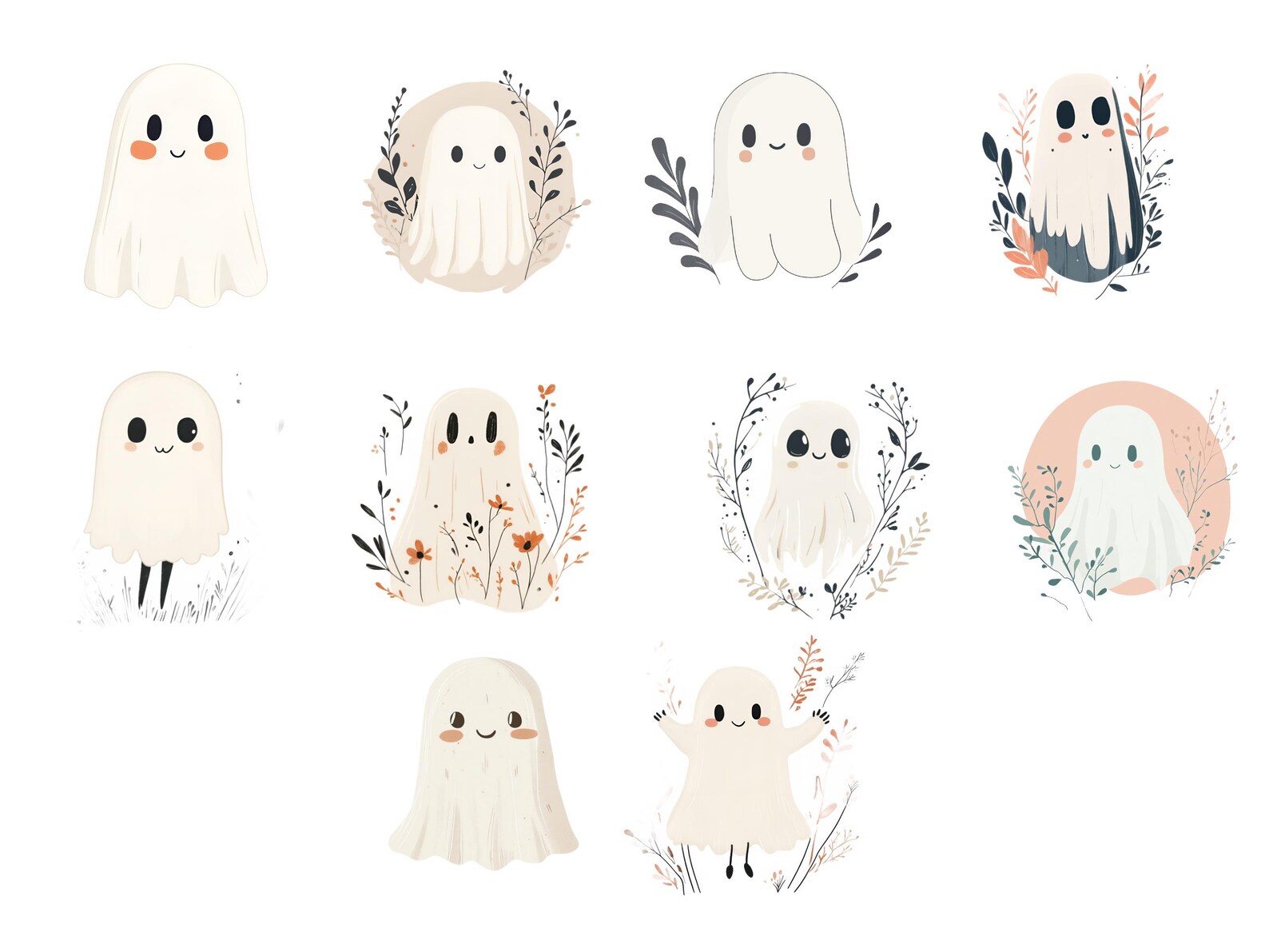 Boho Halloween Ghosts Watercolor Clipart: Commercial Use (PNG, PDF) - Etsy