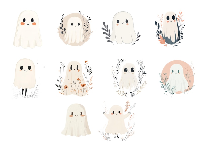 Boho Halloween Ghosts Watercolor Clipart: Commercial Use (PNG, PDF) - Etsy