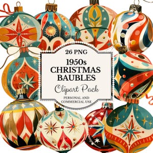 Retro Christmas Baubles Clipart | 1950s Mid Century Ornaments Graphics ...