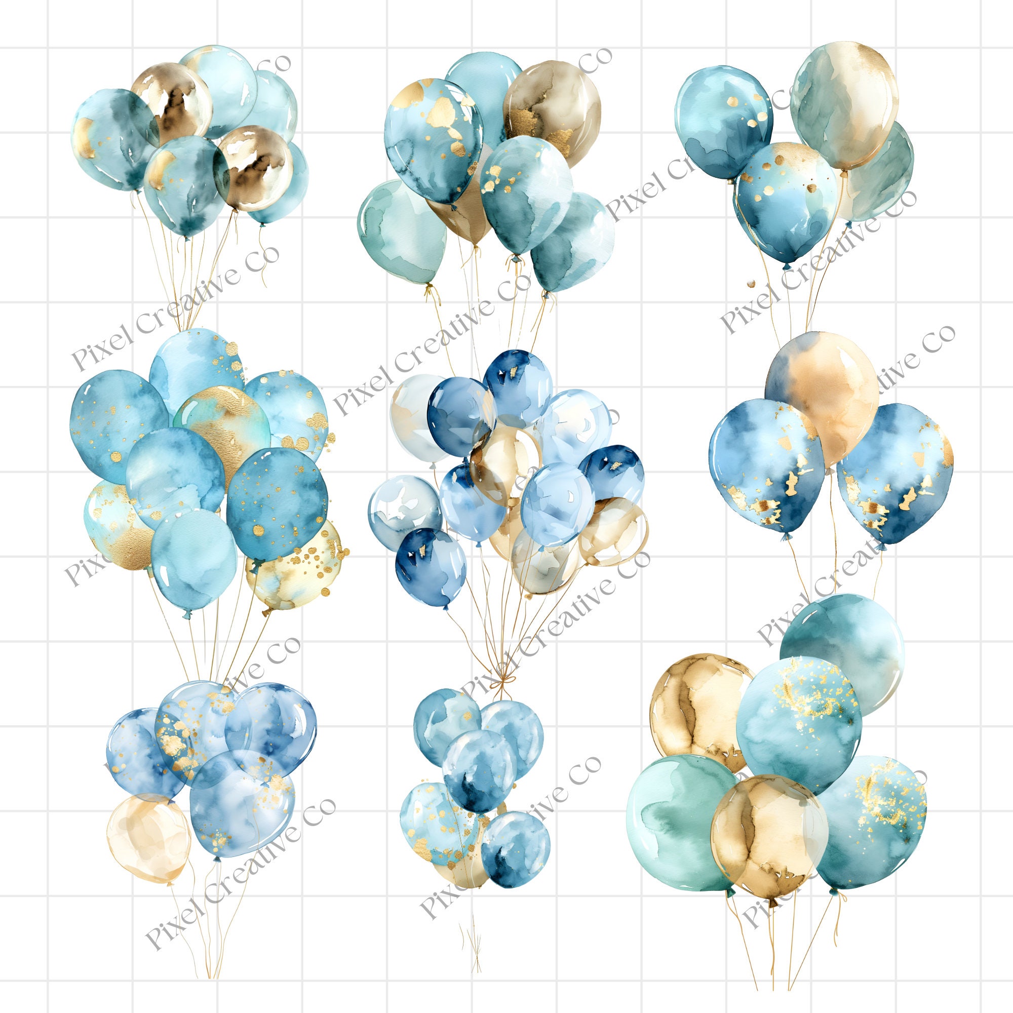 Blue and Gold Balloons Clipart, Balloon Clip Art, Balloon Graphics ...