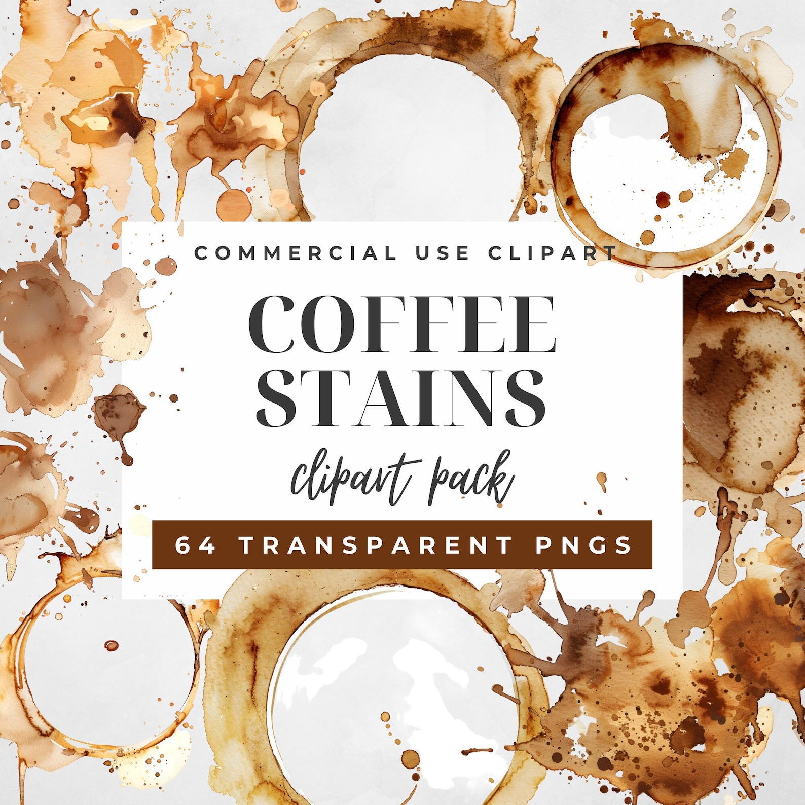 Watercolor Coffee Stains Clip Art: Transparent PNG Overlays (digital ...