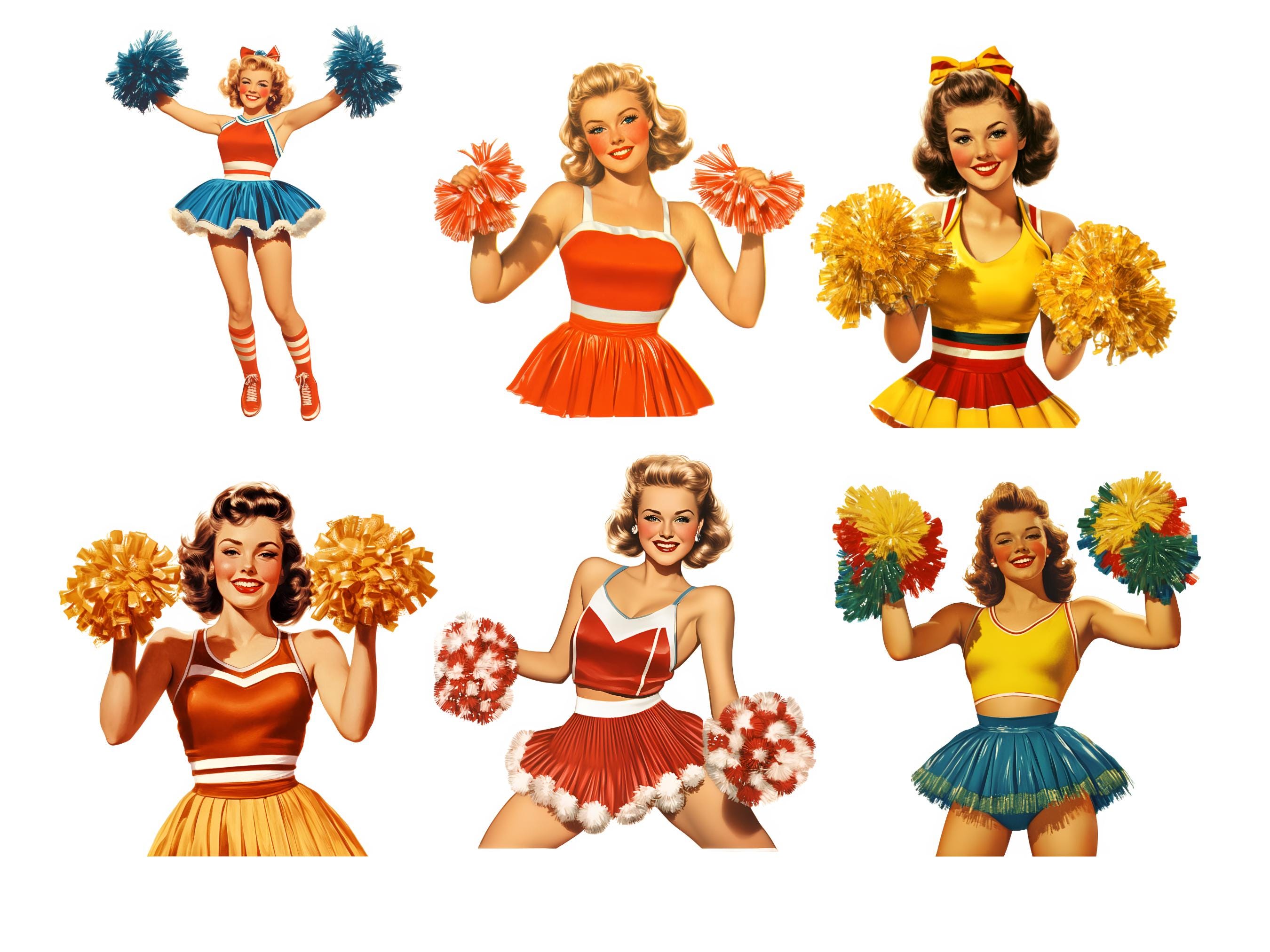 Retro Cheerleaders Clipart, Retro 1950s Girls, 1950s Women, Vintage ...