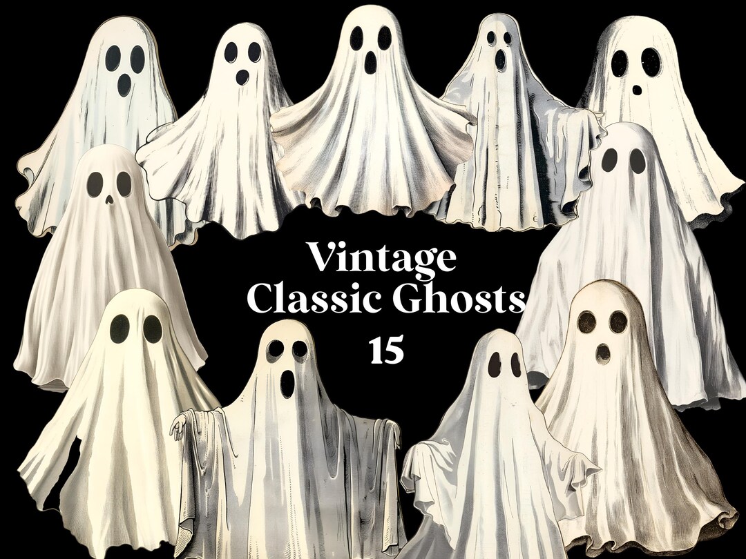 Vintage Halloween Ghost Clipart: Retro Spooky Graphics (digital ...