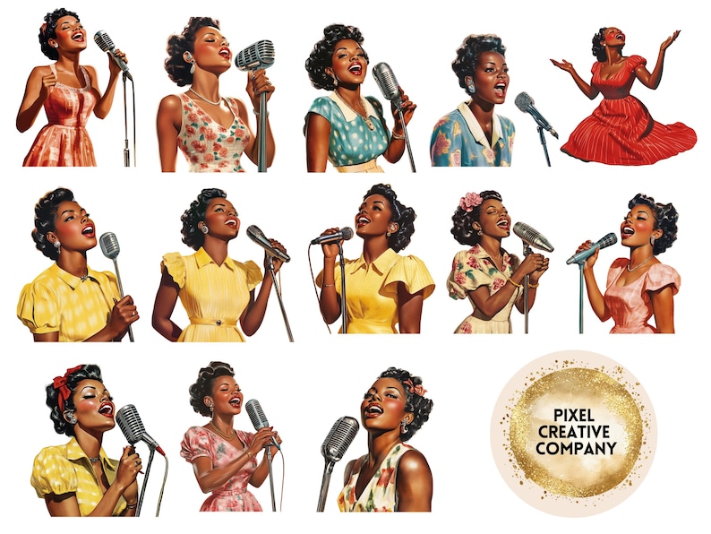 Retro Singing Women Clipart: 1950s Vintage Performers (digital PNG) - Etsy