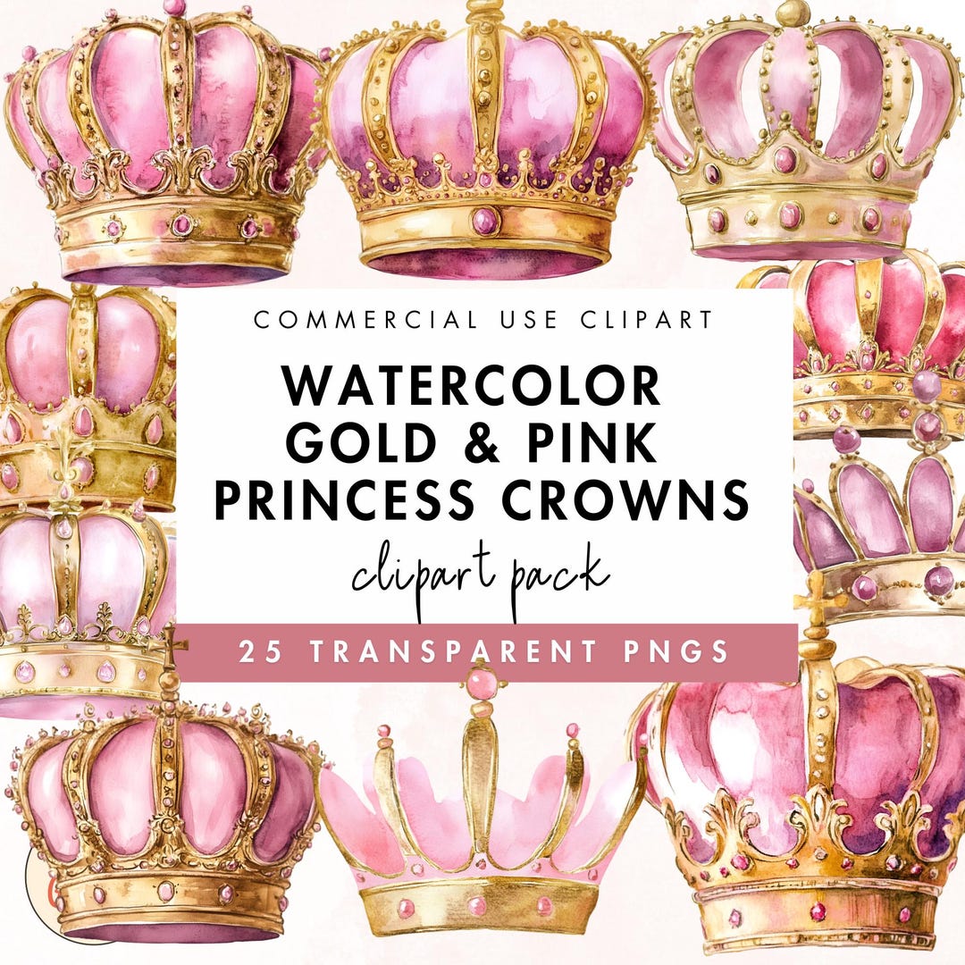 Gold Crown Clipart, Rose Pink Gold Crown Clipart, Fantasy Clipart ...