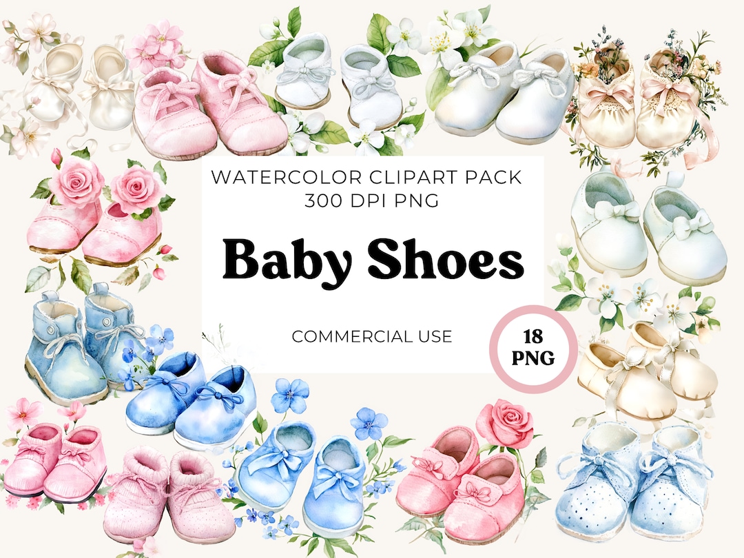 Baby Shoes Watercolor Clip Art, Baby Shoes Clip Art, Baby Booties and ...