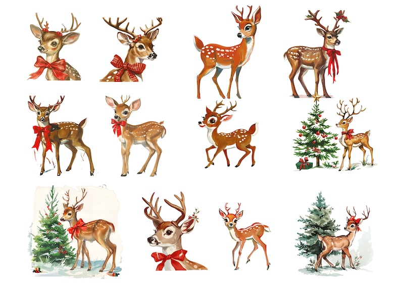 Vintage Christmas Reindeer Clipart Graphics, Retro Reindeer Clip Art ...