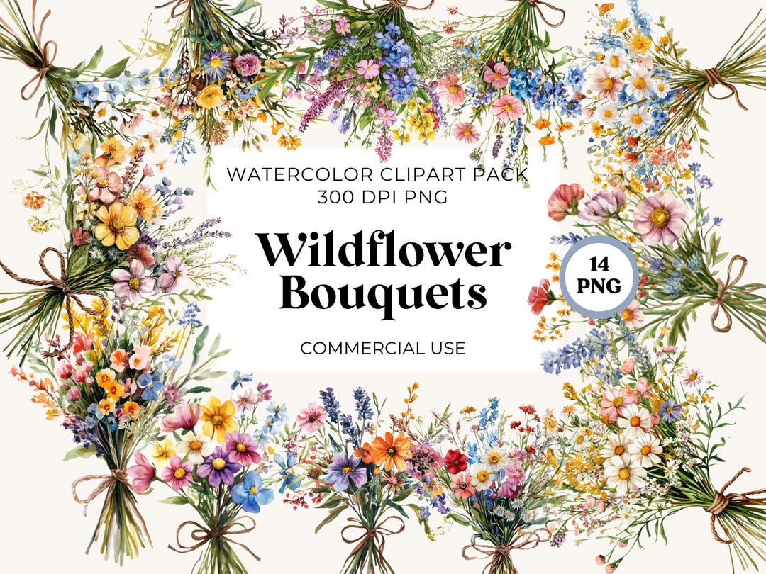 Wildflower Bouquets Watercolor Clipart, Flower Bouquets Clip Art ...