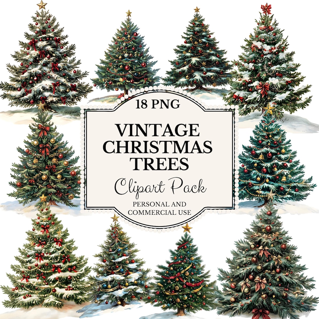Vintage Christmas Trees Clipart Illustrations | Classic Christmas Trees ...