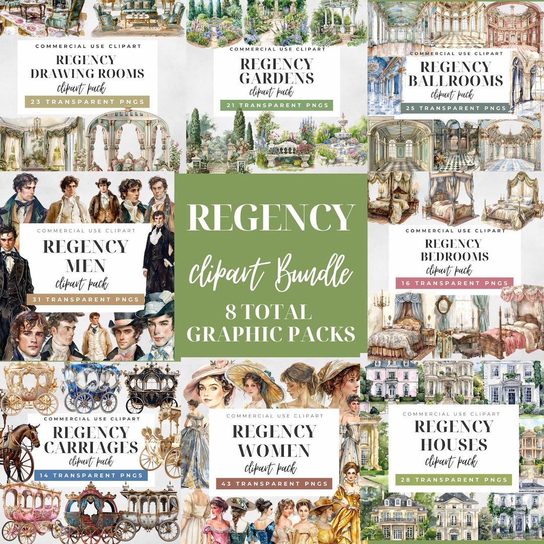 Regency Watercolor Clipart Super Bundle: 200+ PNG Graphics (commercial ...