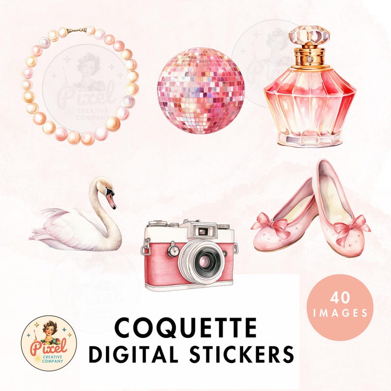Coquette Pink Digital Stickers PNG Files | iPad Digital Sticker Set ...