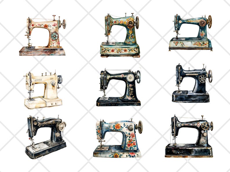Vintage Sewing Machines Watercolor Clipart, Sewing Machines, Vintage ...