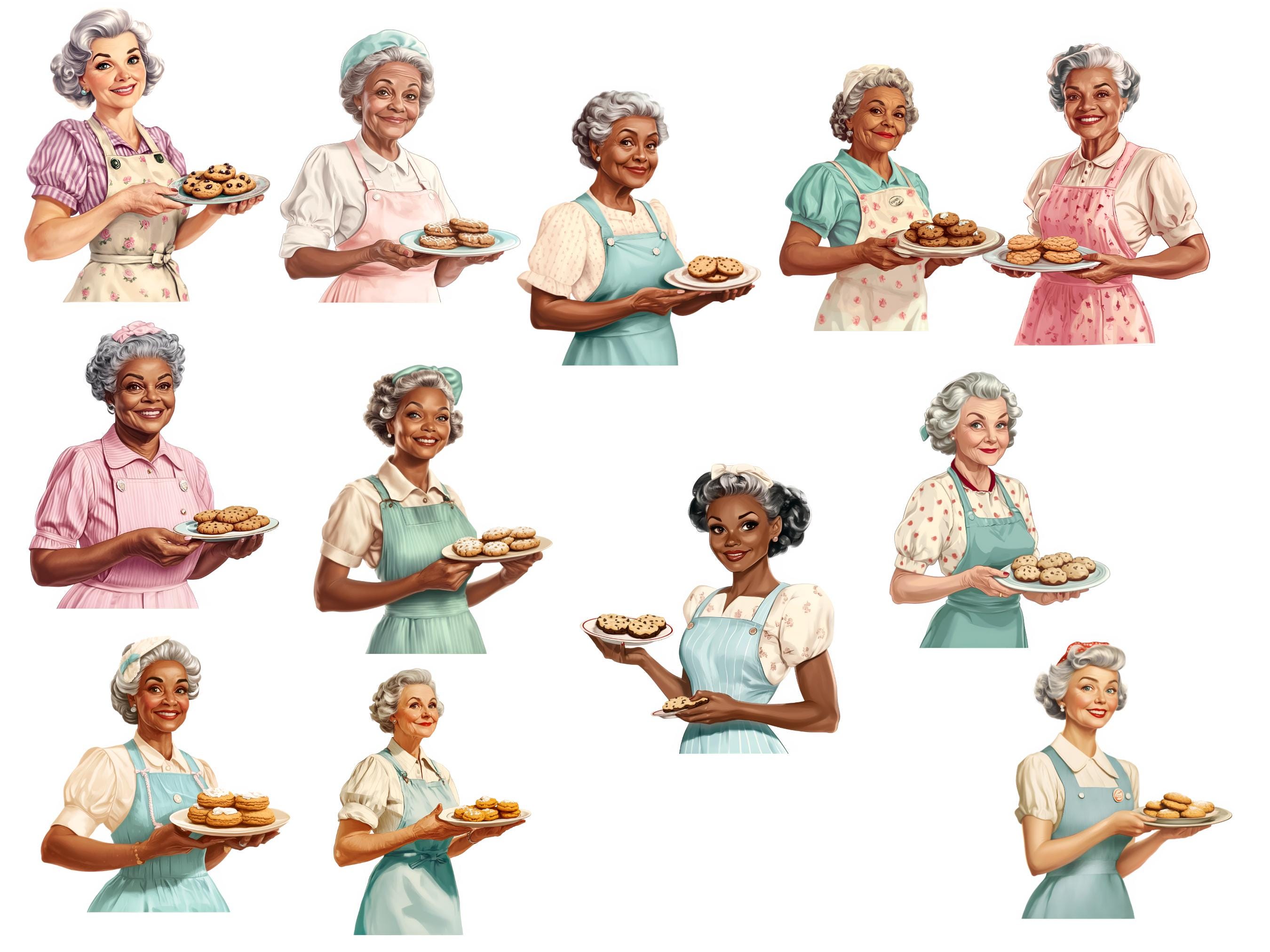 Retro Grandma Bakers Clipart: 25 PNG Watercolor Illustrations ...