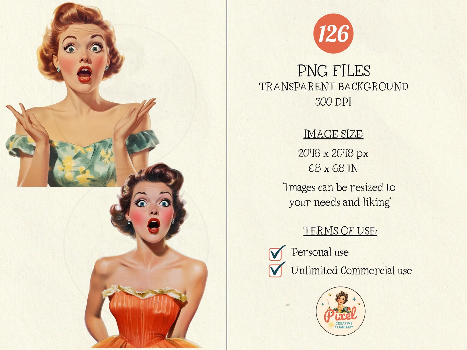 Retro 1950s Mid Century Women Clipart | Vintage Woman Expressions ...
