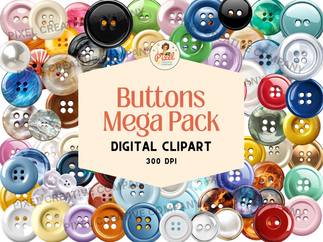 Colorful Sewing Buttons Clipart | Mega Pack PNG Graphics (digital ...