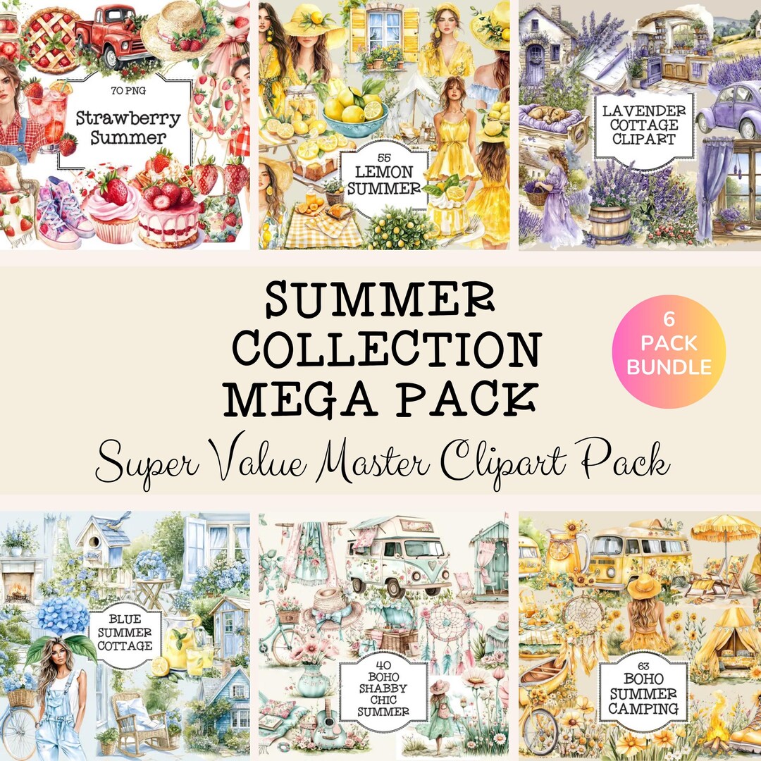 Summer Clipart Super Bundle: Lavender, Lemon, Strawberry Themes ...