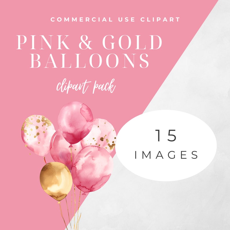Pink and Gold Balloons Clip Art | Elegant Party Balloon Graphics ...