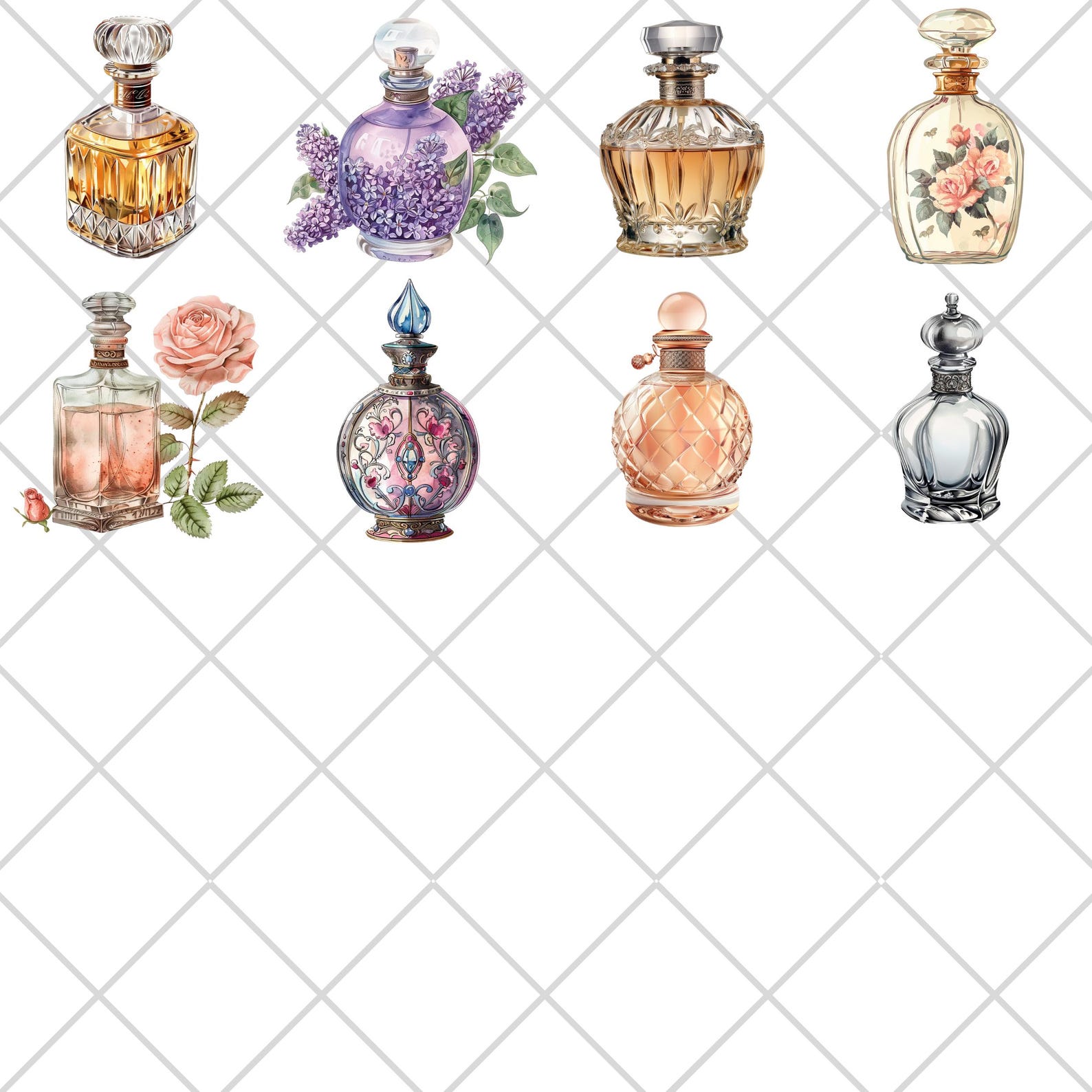 Vintage Perfume Bottles Clip Art: High-resolution Illustrations ...