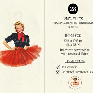 1950s Retro Rockabilly Women Clipart, Retro Women Graphics, Transparent ...