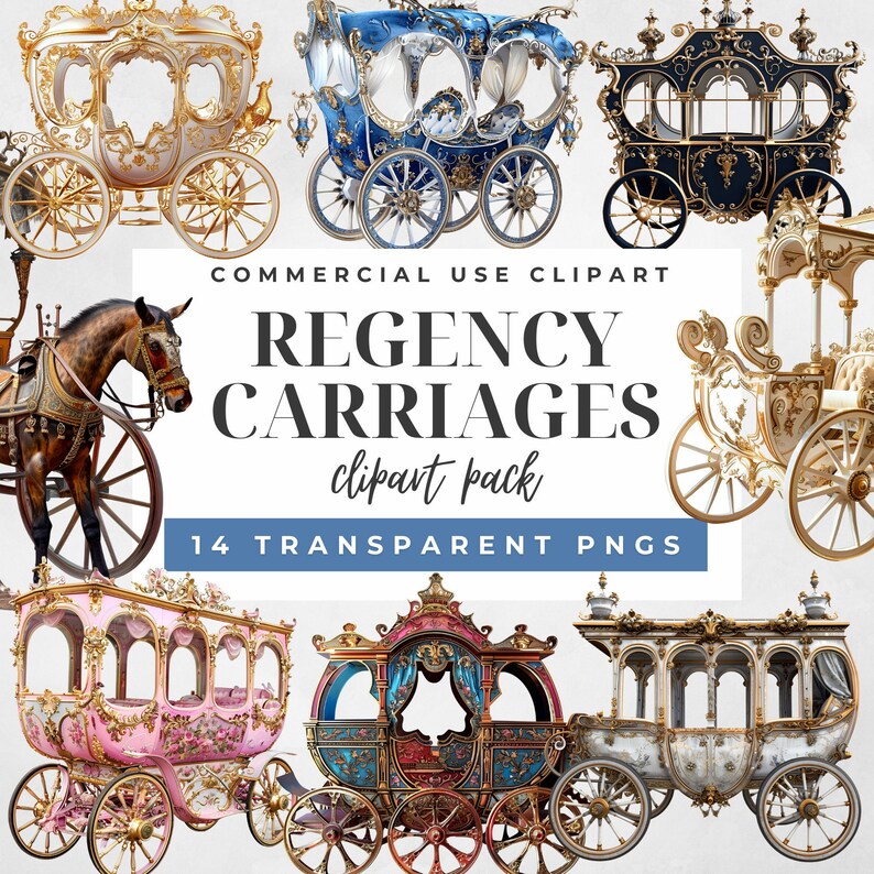 Regency Carriages Watercolor Clipart, Baroque Carriages Clipart ...