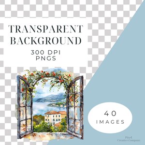 Window Views Watercolor Clipart Graphics, Lovely Views Through Open ...