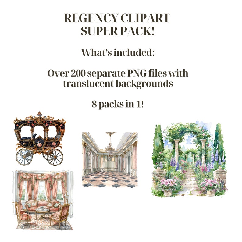 Regency Watercolor Clipart Super Bundle: 200+ PNG Graphics (commercial ...