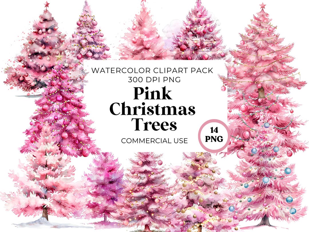 Pink Christmas Trees Watercolor Clipart, Christmas Trees Clip Art ...