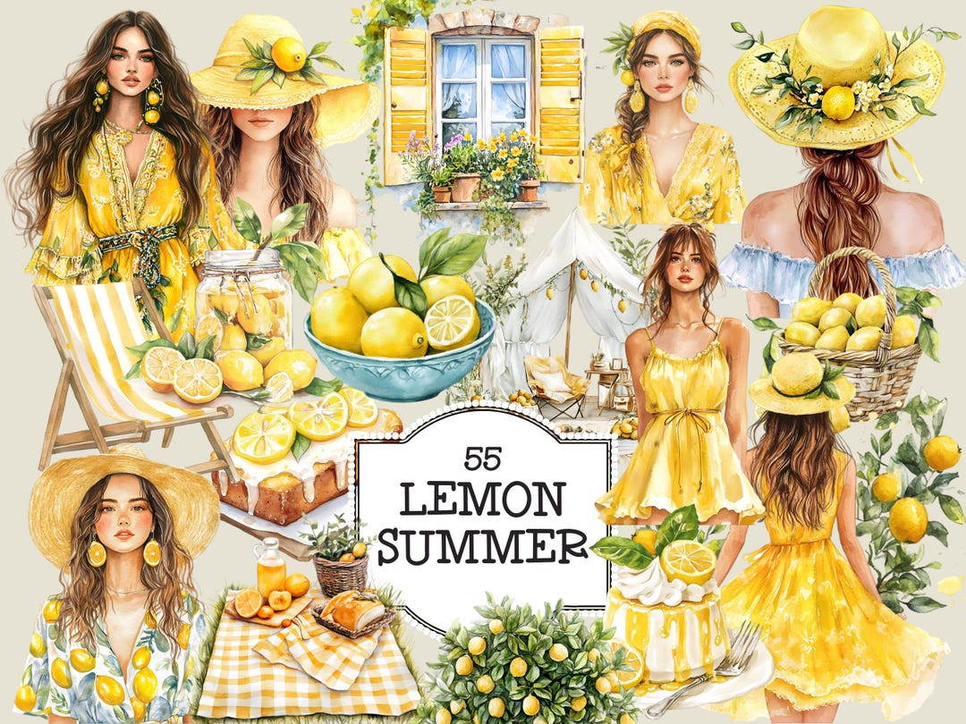 Lemon Summer Clipart Woman in Yellow Dress Summer Women Summer Lemons ...