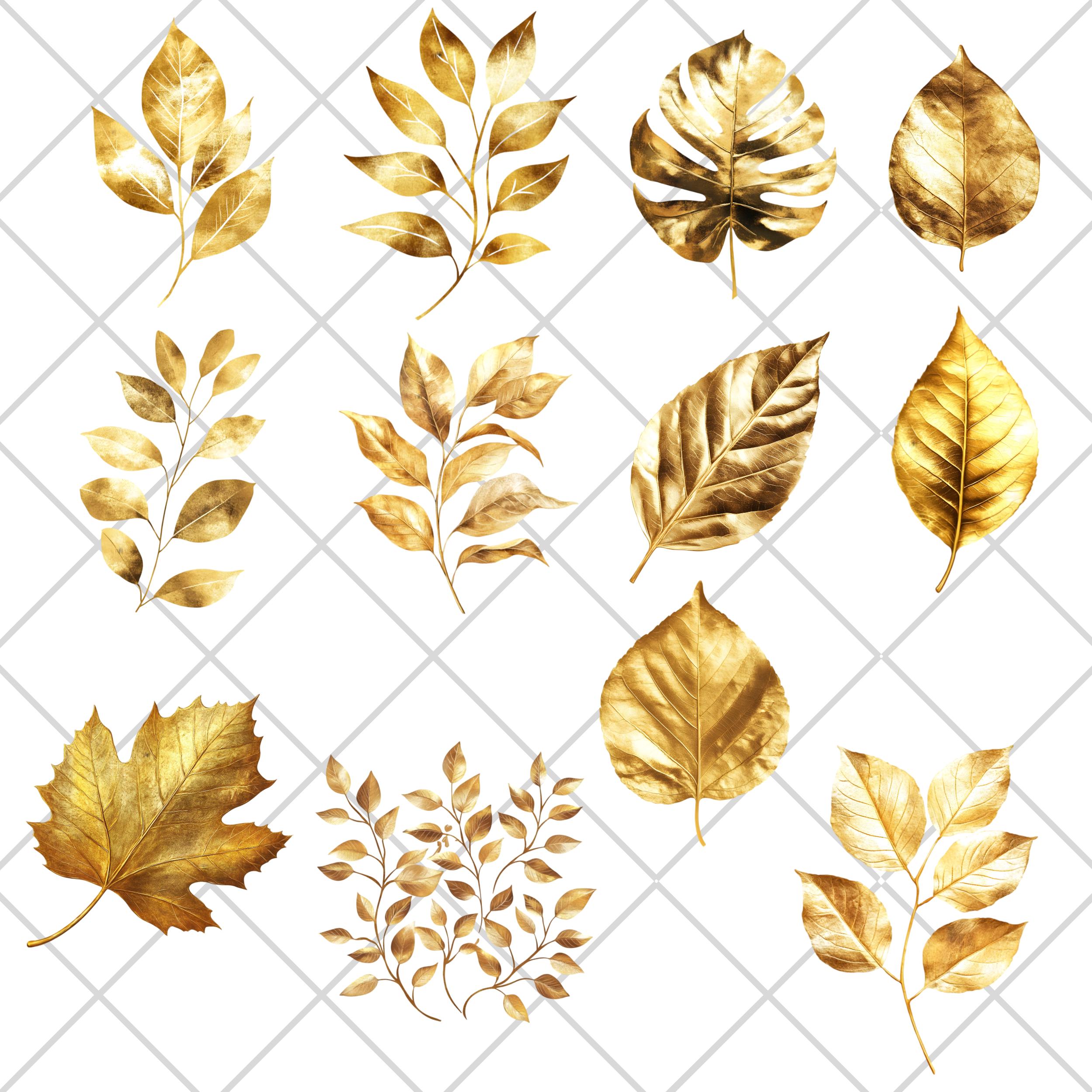 Gold Leaves Clipart Graphic Illustrations | Gold Leaf Clip Art PNG ...