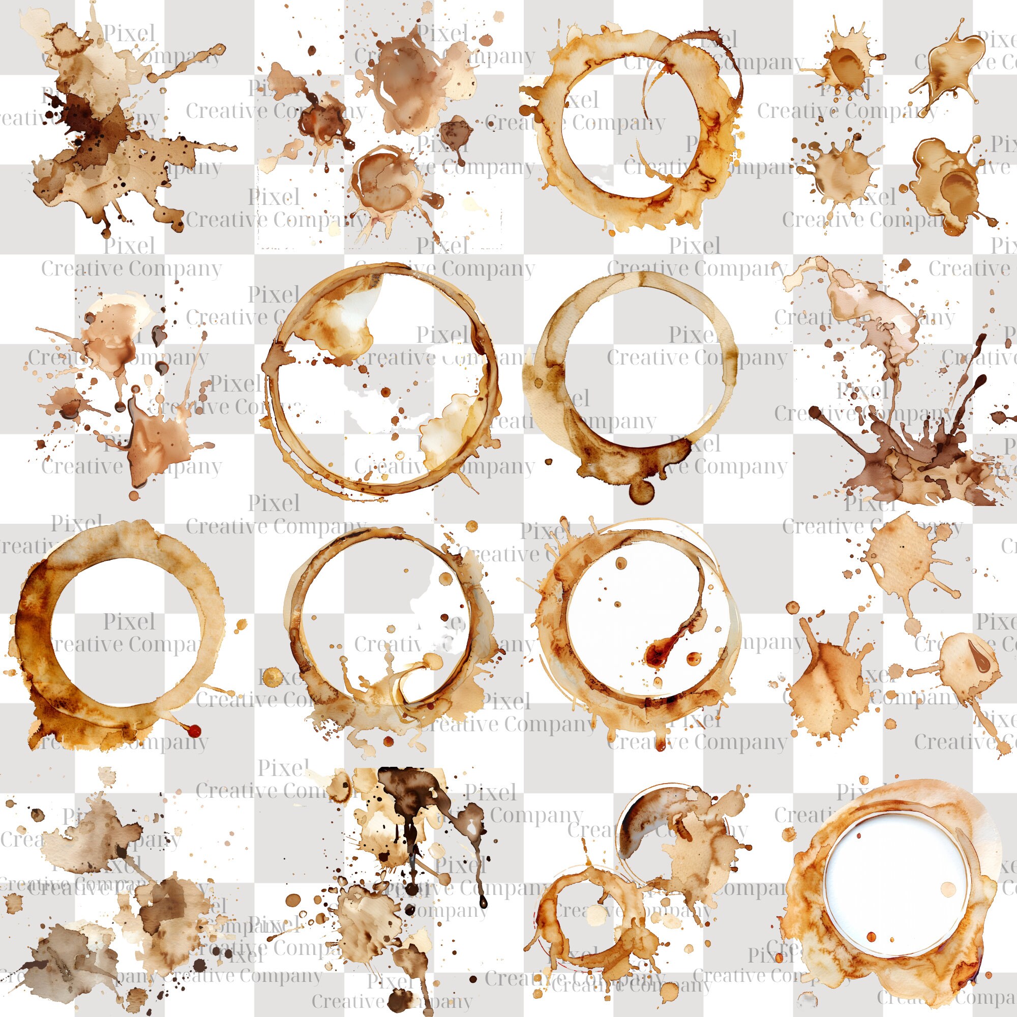 Watercolor Coffee Stains Clip Art: Transparent PNG Overlays (digital ...
