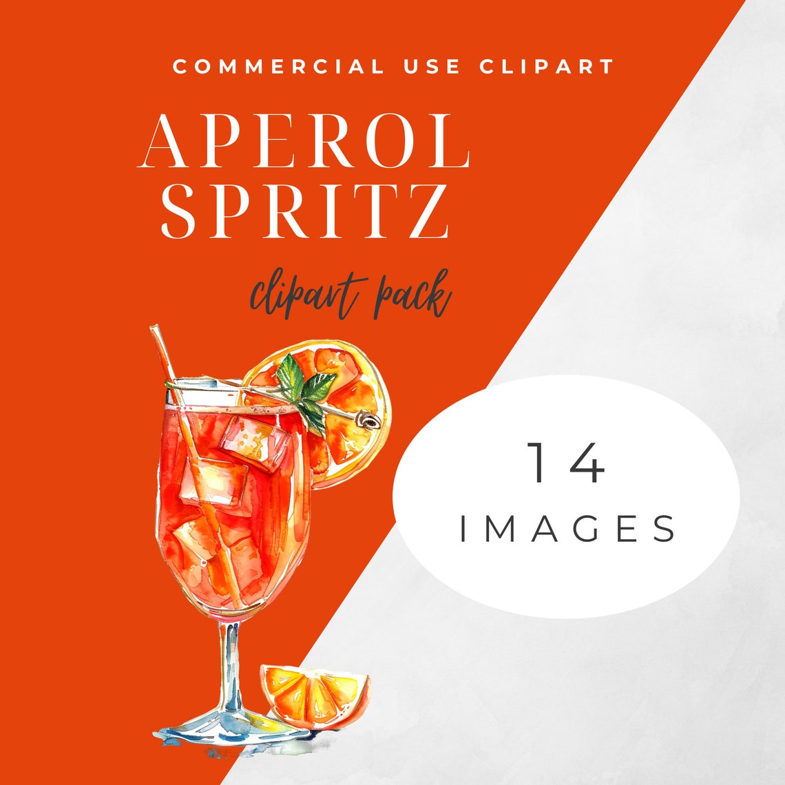 Aperol Spritz Watercolor Digital Clip Art Set Summer Cocktail Graphics ...
