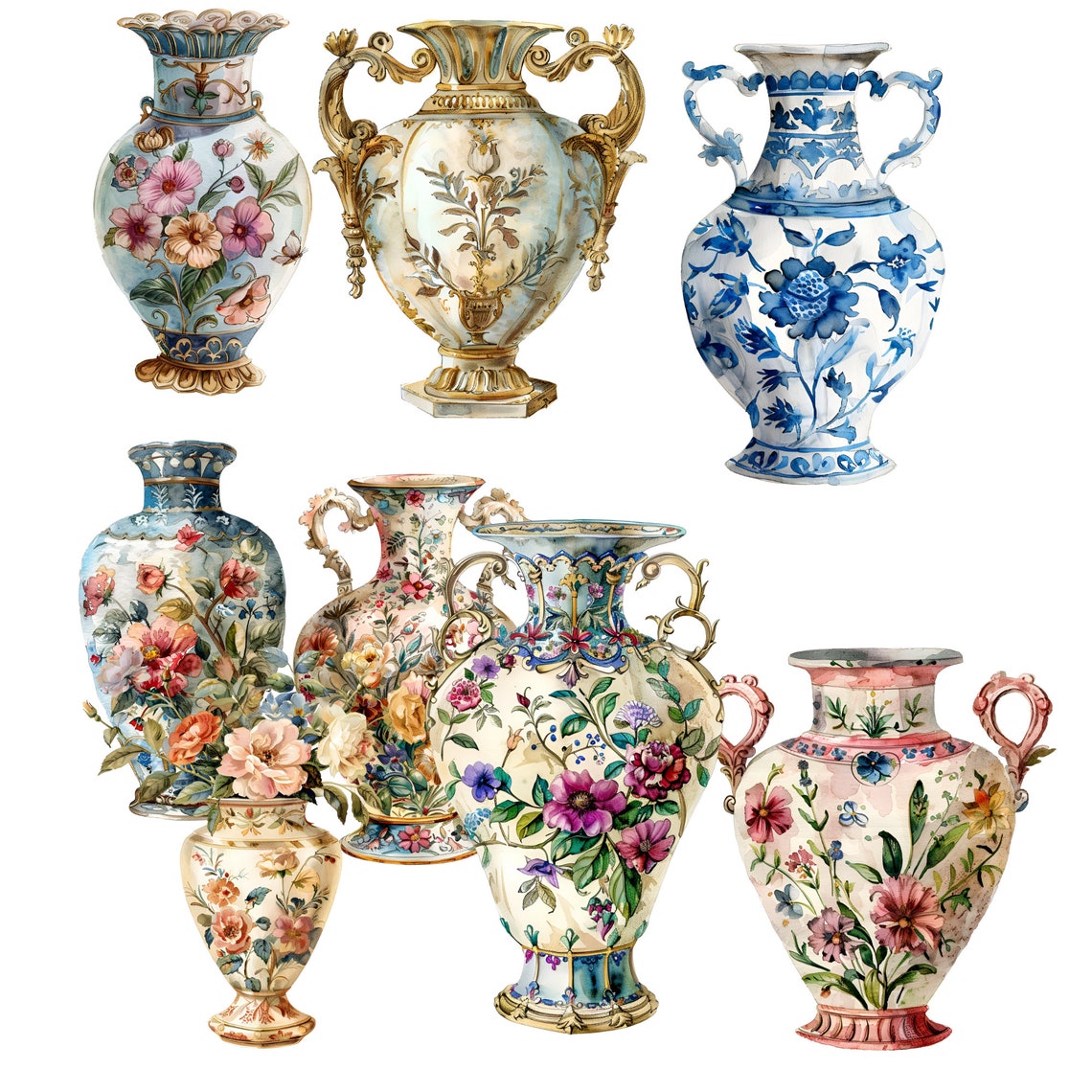 Regency Vases Clipart, Regency Flower Vases Graphics, Commercial Use ...