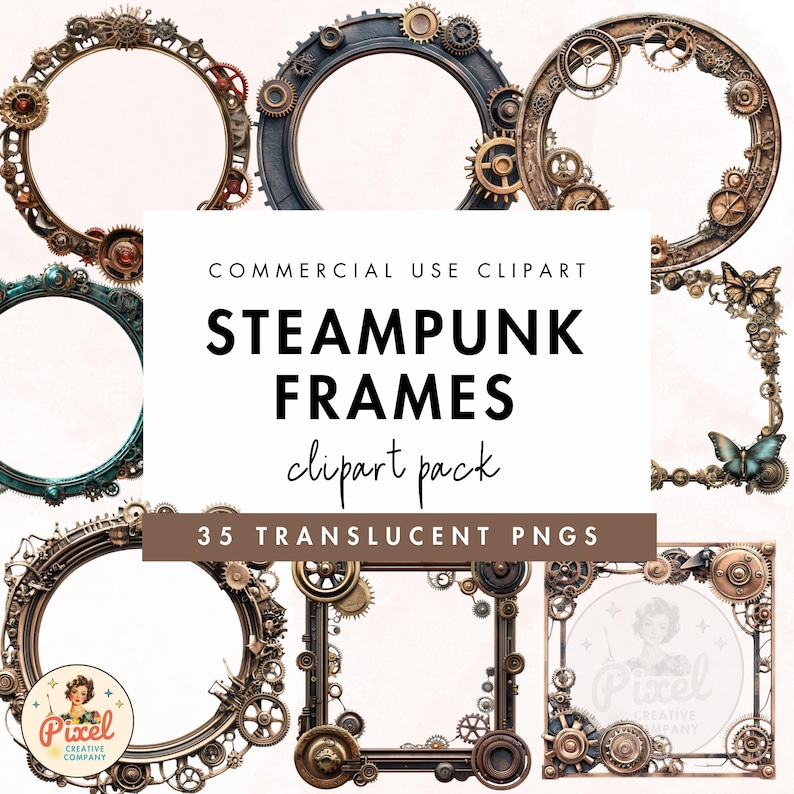 Steampunk Frame Clipart | Steam Punk Clip Art | Junk Journal Supplies ...