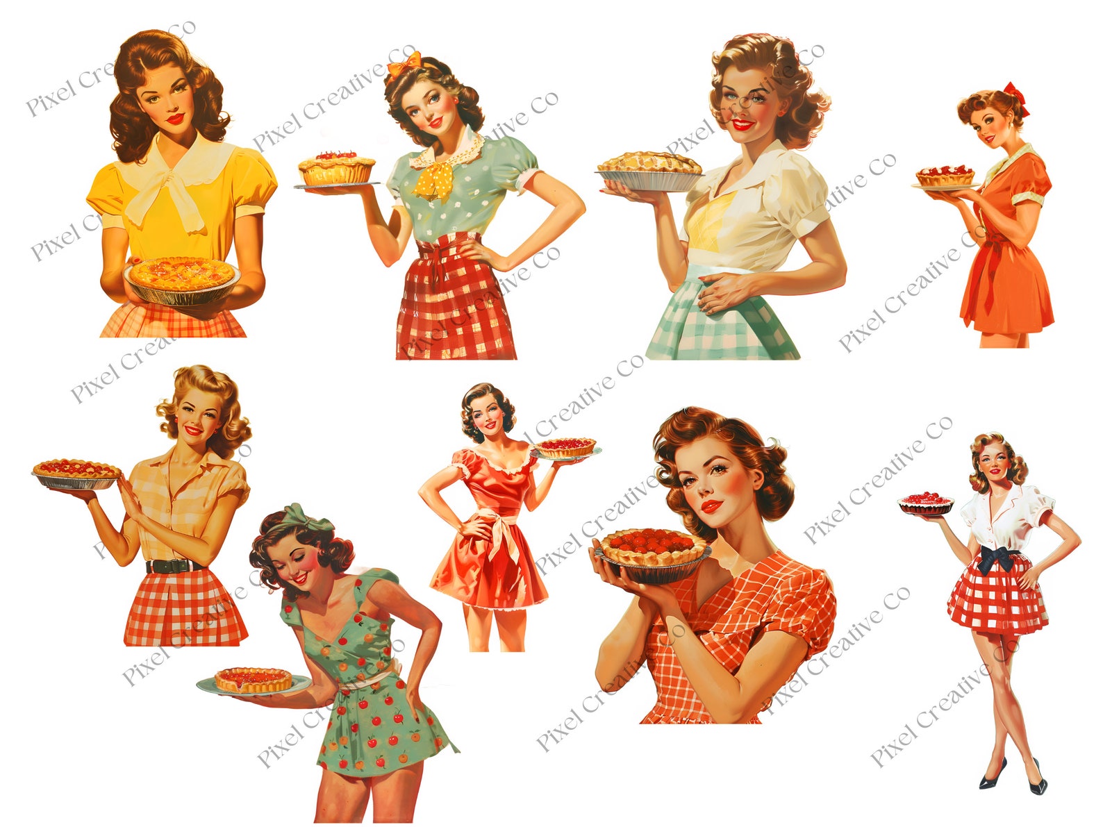 Retro Women Bakers Clipart: Vintage Baking Graphics (commercial Use) - Etsy