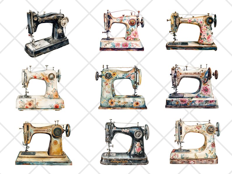 Vintage Sewing Machines Watercolor Clipart, Sewing Machines, Vintage ...