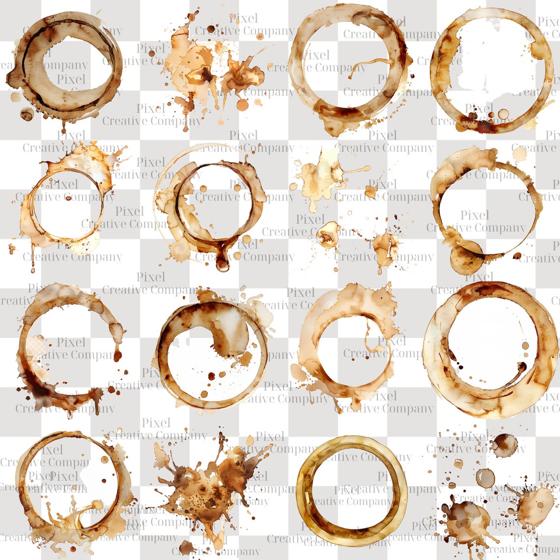 Watercolor Coffee Stains Clip Art: Transparent PNG Overlays (digital ...