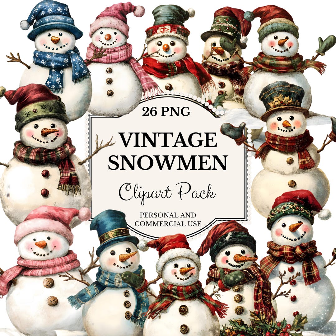 Vintage Snowman Clipart Graphics | Snowmen Illustrations | for ...